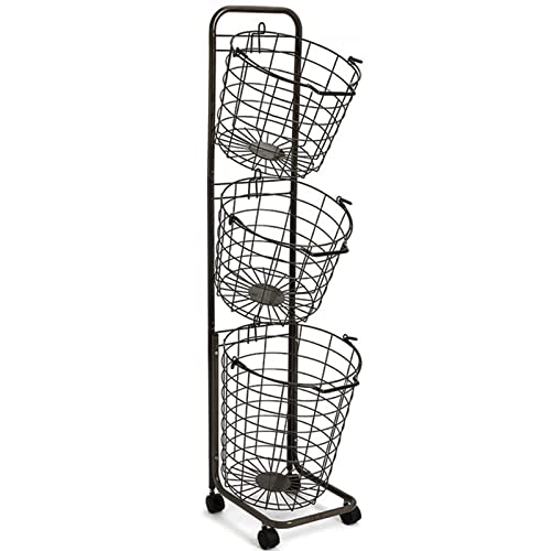 Ganggend 3-Tier Laundry Basket with Lockable Wheels, Wire Laundry Hamper with Rubber Handle Laundry Cart Storage Rolling Hamper for Organizing Clothes Black