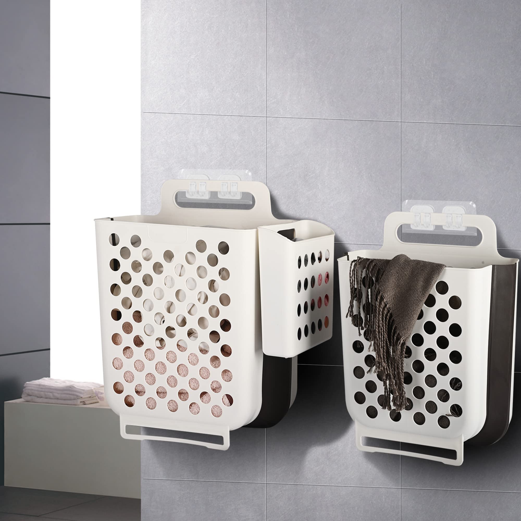 Yaromo Collapsible Laundry Baskets Plastic Laundry hamper Thickened Support Portable And Wall Laundry Hamper,Durable Unbreakable 3 UNIT(Size L+M+S) Wihte(57 L/15 Gallon)