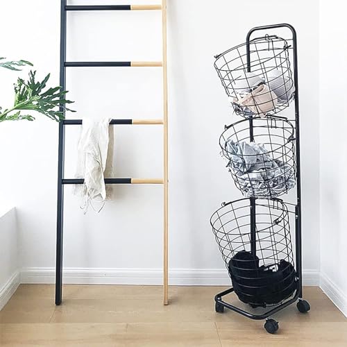 Removable 3 Tier Metal Rolling Laundry Basket Cart,Large Capacity Wire Basket Laundry Hamper with Wheels, Laundry Butler for Bathroom Bedroom Laundry Room