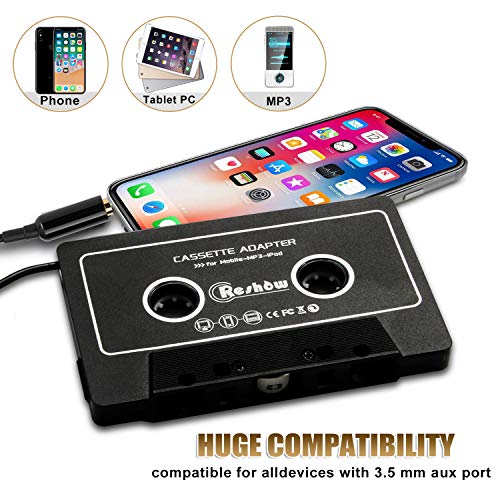 Reshow Cassette to Aux Adapter with Stereo Audio, Premium Car Audio Cassette Adapter with 3.5mm Headphone Jack