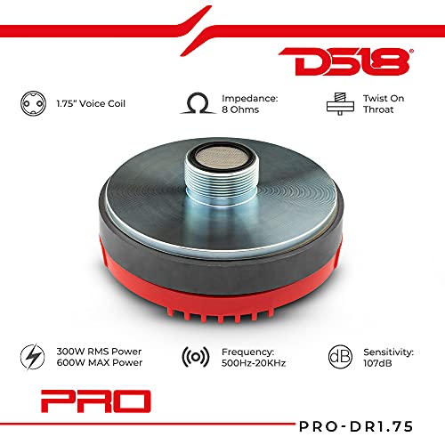 DS18 PRO-DR1.75 1.75β VC Titanium Compression Driver - 600 Watts Max Power, 300 Watts RMS, 8 Ohms, Set of 1 Tweeter