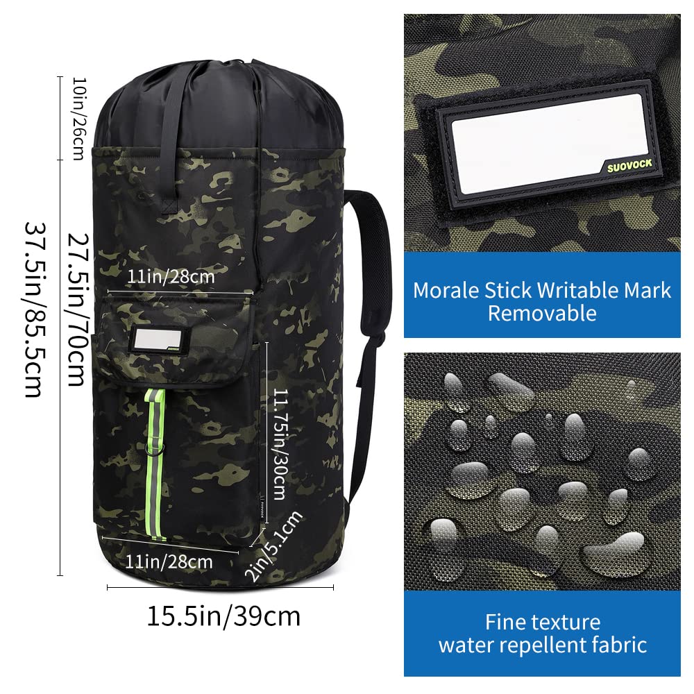 SUOVOCK laundry bag backpack, extra-large heavy duty laundry bags, laundry backpack for college students,Designed with reflective strips and ID Patches(Black CP)