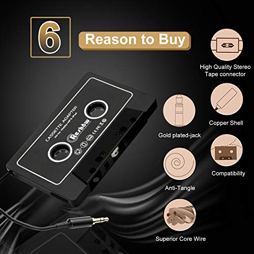 Reshow Cassette to Aux Adapter with Stereo Audio, Premium Car Audio Cassette Adapter with 3.5mm Headphone Jack