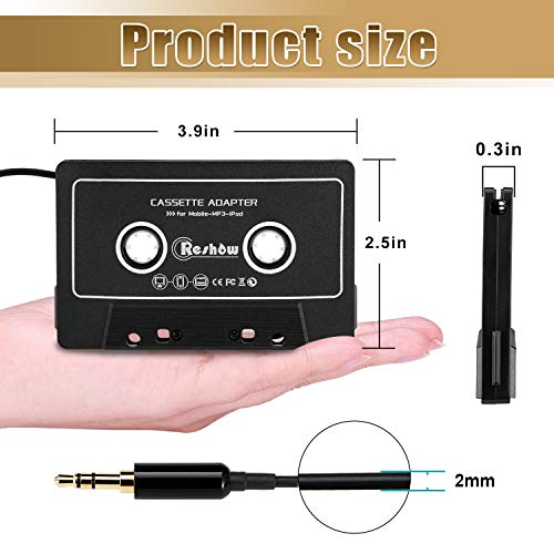Reshow Cassette to Aux Adapter with Stereo Audio, Premium Car Audio Cassette Adapter with 3.5mm Headphone Jack