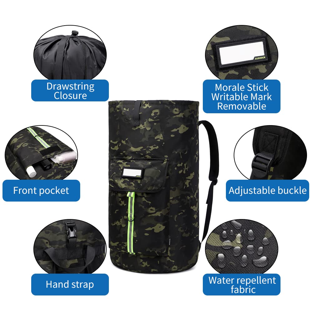 SUOVOCK laundry bag backpack, extra-large heavy duty laundry bags, laundry backpack for college students,Designed with reflective strips and ID Patches(Black CP)