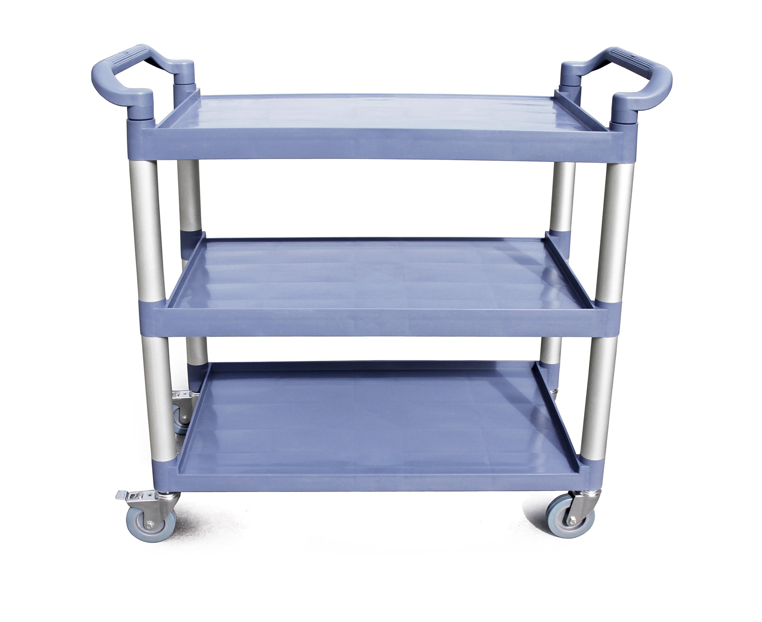 New Star Foodservice 54569 350-Pound Plastic 3-Tier Utility Bus Cart with Locking Casters, 42.5 "x19.5" x 38.5", Gray
