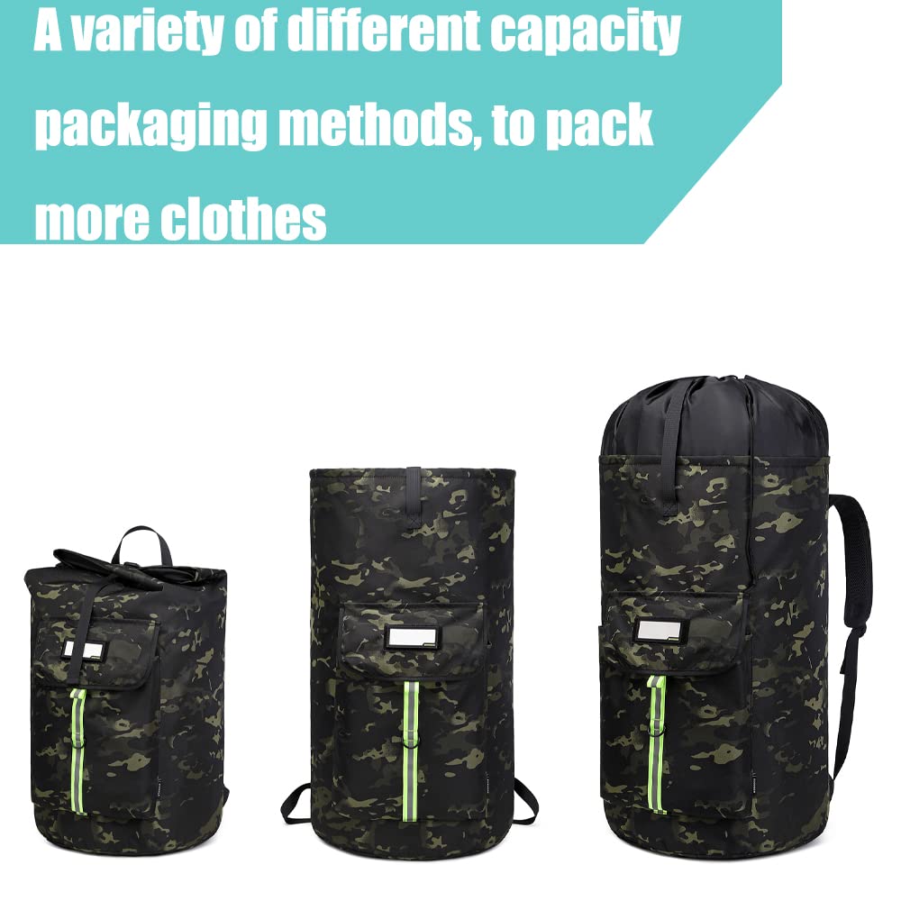 SUOVOCK laundry bag backpack, extra-large heavy duty laundry bags, laundry backpack for college students,Designed with reflective strips and ID Patches(Black CP)