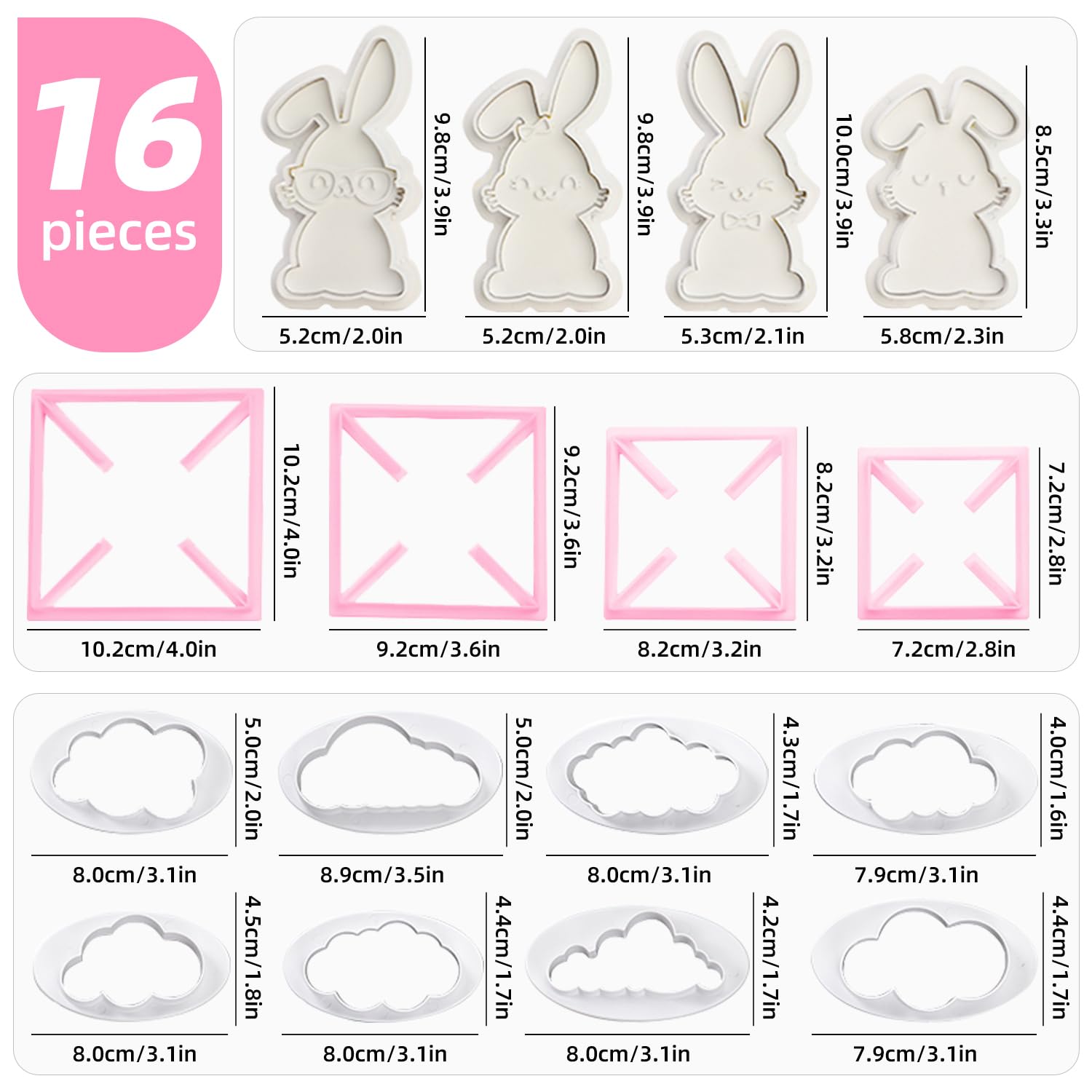 16 Pcs Clouds Fondant Cutter Rabbit Plunger Cutter Mindmill Cookie Stamp Biscuit Mold DIY Cake Decorating Tools for Kids Birthday Party and Baby Shower decoration Wedding Party