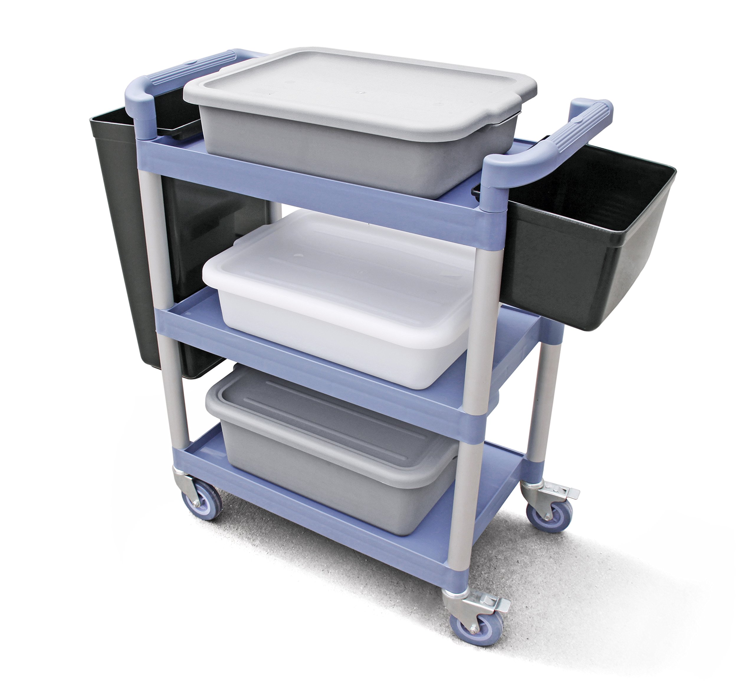 New Star Foodservice 54569 350-Pound Plastic 3-Tier Utility Bus Cart with Locking Casters, 42.5 "x19.5" x 38.5", Gray