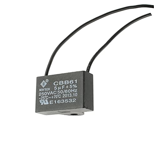 CBB61 5UF 250VAC Ceiling Fan Capacitor for New Tech 50/60HZ 2 Wire (2 pack )