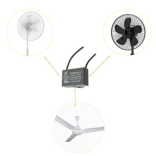 CBB61 5UF 250VAC Ceiling Fan Capacitor for New Tech 50/60HZ 2 Wire (2 pack )