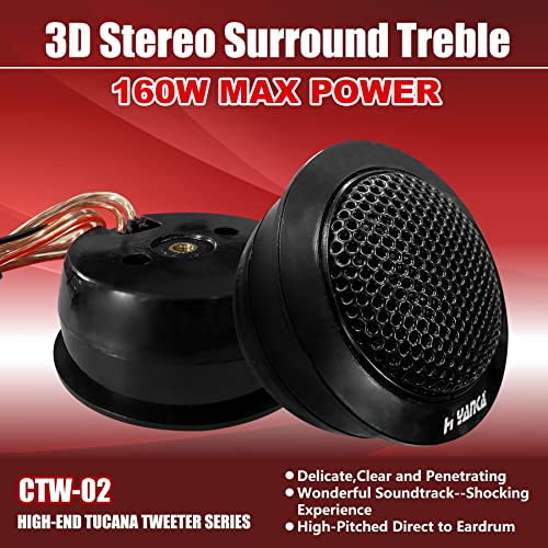 H YANKA 160 Watt CTW-02 Tweeters for Car Audio, Powerful Neodymium Magnet, PRO Neodymium Silk Dome,Easy to Mount,High Performance Component Tweeter System - Tweeters Included(Pair)