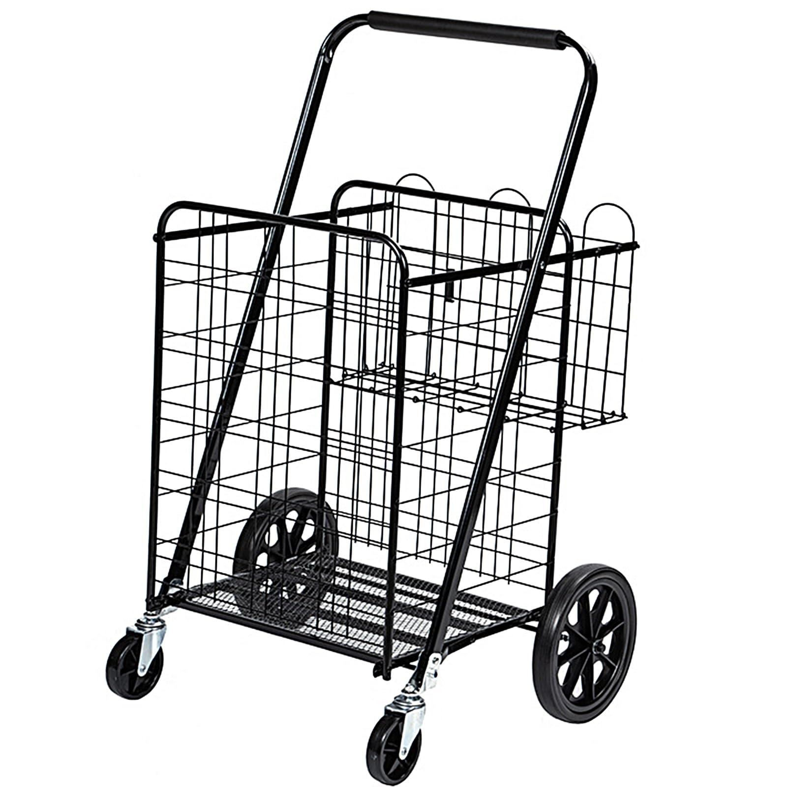 Shopping Cart for Groceries, Folding Grocery Cart with 360° Swivel Wheels & Double Basket, Portable Heavy Duty Utility Cart for Shopping/Laundry-Hold up to 440 Lbs