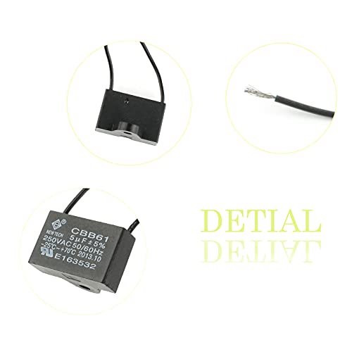 CBB61 5UF 250VAC Ceiling Fan Capacitor for New Tech 50/60HZ 2 Wire (2 pack )