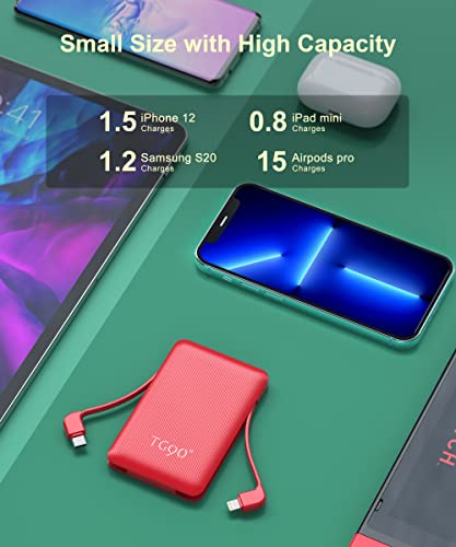 TG90° 2 Pack 6000mah Power Bank Built in Cable Portable Phone Charger Compatible with iPhone Android Phones