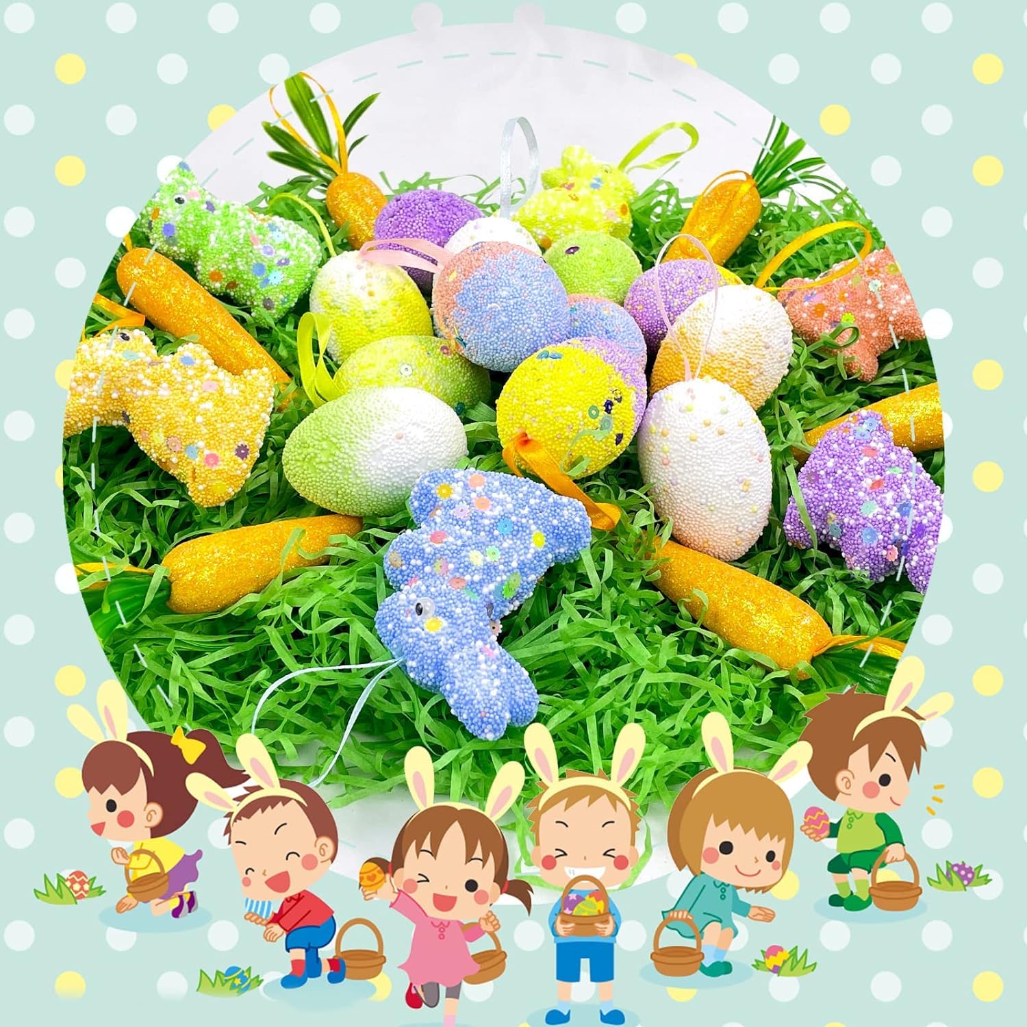 TiurDin Easter Grass Recyclable Shred Paper Basket Filler for Easter Eggs Decor Party Decoration Gift Packaging 200g (7oz.