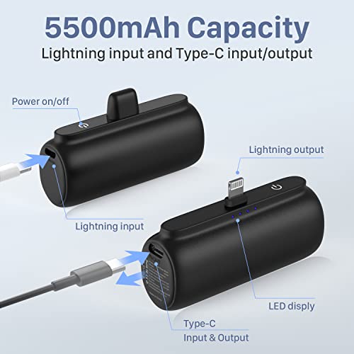 OHZHAO Small Portable Charger Power Bank 5500mAh Ultra-Compact Fast Charging Battery Pack Charger Compatible with iPhone 14/14 Pro Max/13/13 Pro Max/12/12 Pro Max/11/XR/X/8/7/6-Black