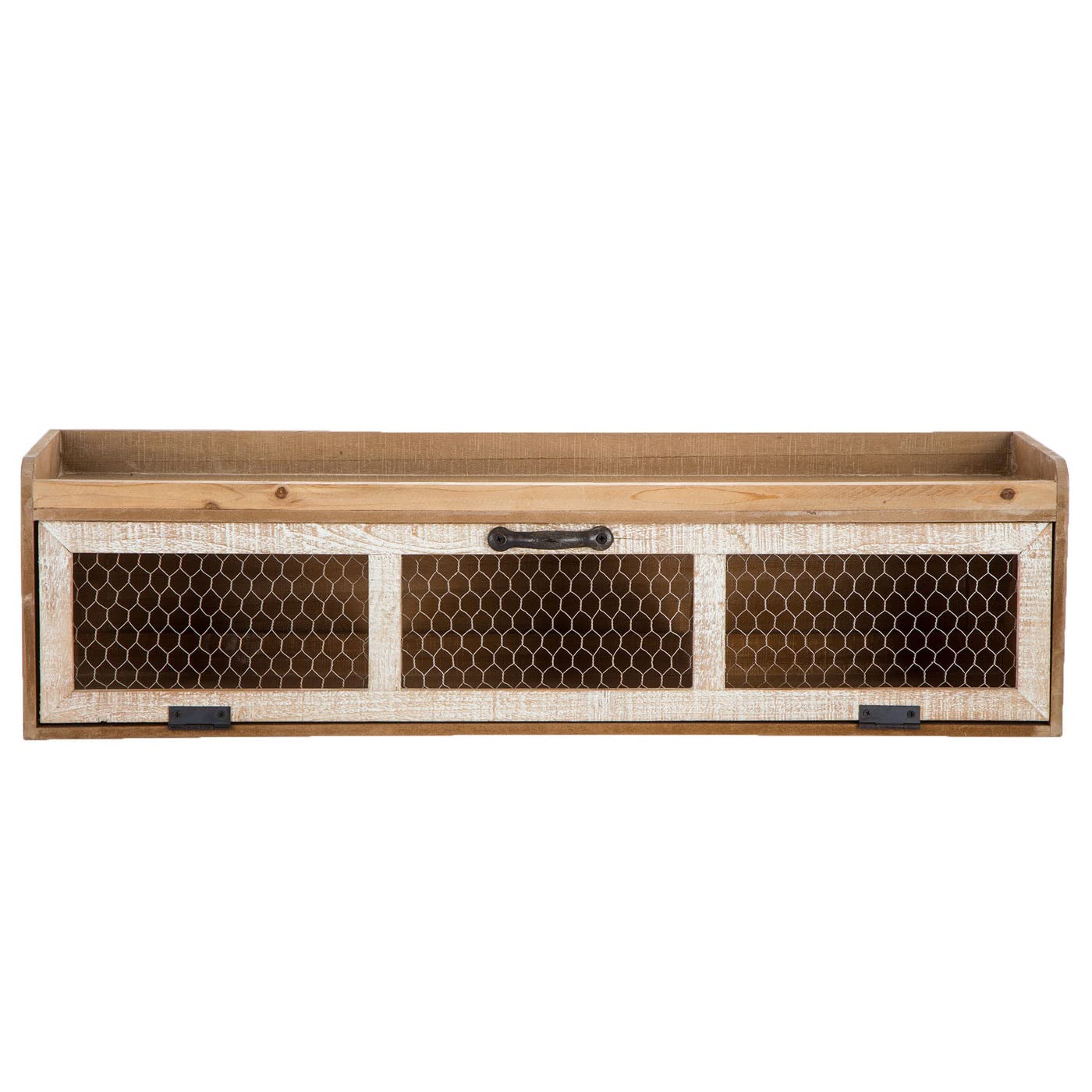 Hobby Lobby Brown Chicken Wire Wood Wall Shelf with Pull Down Drawer for Home Kitchen Decor