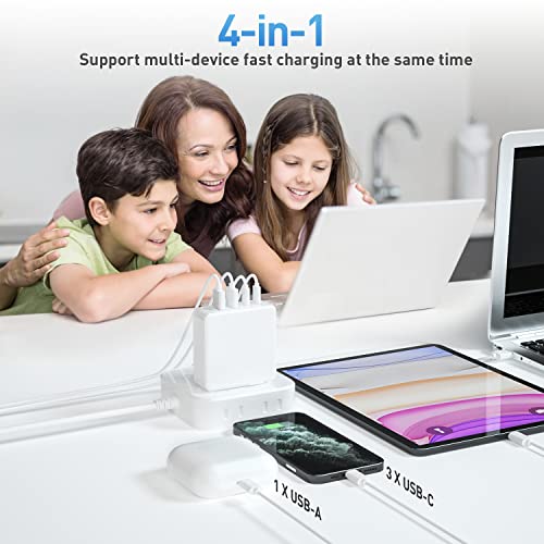 USB C Wall Charger, AIGAISHISXIN 100W 4 Port GaN Fast Charger Type C PD Charging Station Power Adapter Compatible with MacBook Pro Air, iPad Mini Pro, iPhone 13 Pro, Galaxy, Dell XPS, Laptop (White)