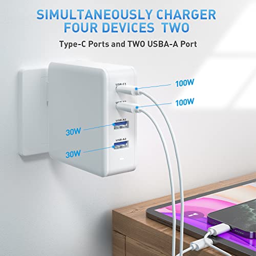 USB C Wall Charger, AIGAISHISXIN 100W 4 Port GaN Fast Charger Type C PD Charging Station Power Adapter Compatible with MacBook Pro Air, iPad Mini Pro, iPhone 13 Pro, Galaxy, Dell XPS, Laptop (White)