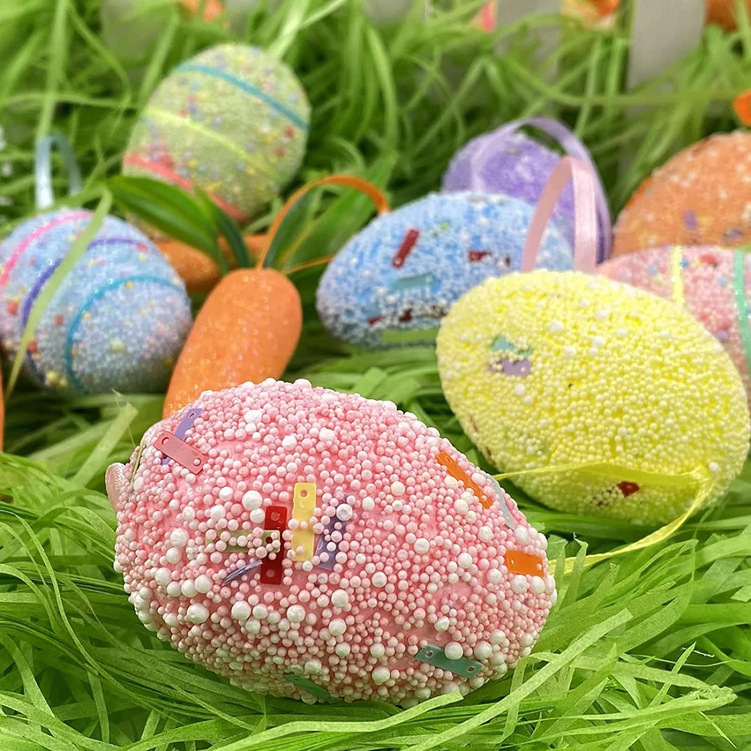 TiurDin Easter Grass Recyclable Shred Paper Basket Filler for Easter Eggs Decor Party Decoration Gift Packaging 200g (7oz.