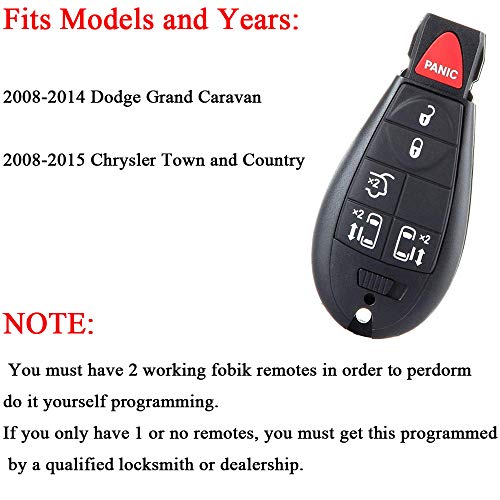6 Button Key Fob Compatible for 2008-2015 Chrysler Town and Country,2008-2014 Dodge Grand Caravan Keyless Entry Remote Replacement for M3N5WY783X IYZ-C01C
