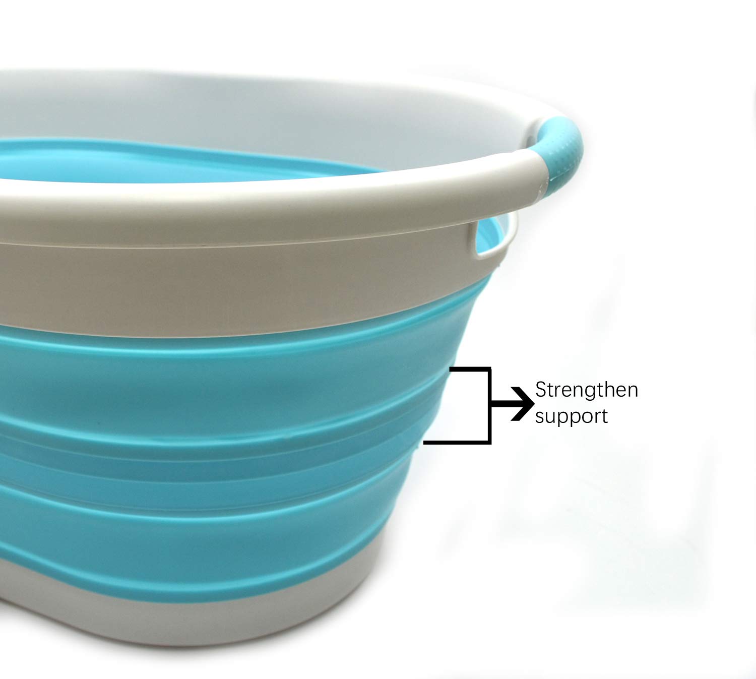 SAMMART 36L (9.5 gallon) Collapsible Plastic Laundry Basket - Oval Tub/Basket - Foldable Storage Container/Organizer - Portable Washing Tub - Space Saving Laundry Hamper, (Oval, Grey/Bright Blue)