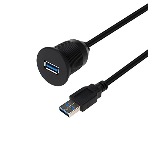 USB 3.0 Mount Cable –USB Extension Flush, Dash, Panel Mount Cable, for Car, Boat, Motorcycle and More (3.3FT/1M)