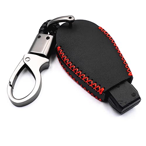 MJKEYAuto Black Leather 4 Buttons Smart Remote Key Fob Cover Chain Case for Chrysler 300 Dodge Durango Challenger Journey Charger Grand Caravan M3N5WY783X IYZ-C01C