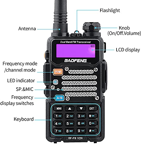 BAOFENG Two Way Radio, BF-F9 V2N 8-Watt Dual Band Radio with 2100mAh Li-ion Battery Portable Walkie Talkies with Includes Full Kit.Frequency Range 144-148/420-450Mhz