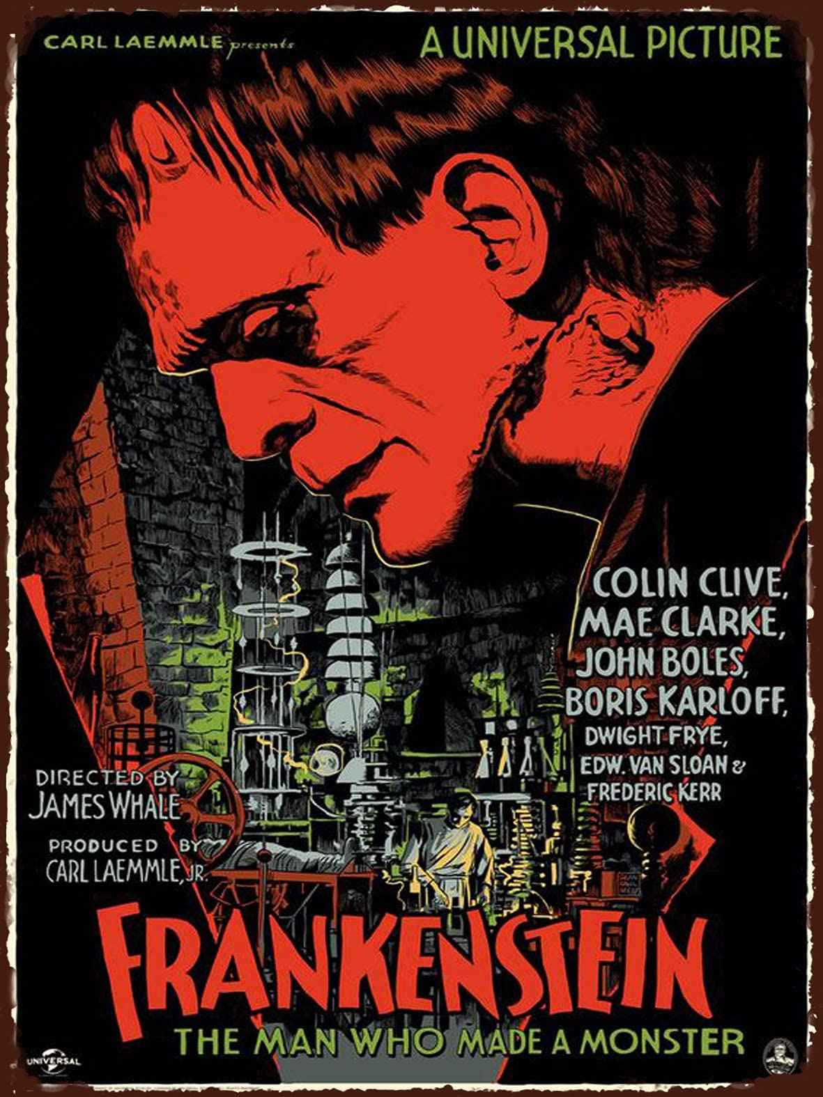 Metal Sign - Frankenstein Poster Tin Sign Retro Plaque Poster 8X12 Inch Wall Decor
