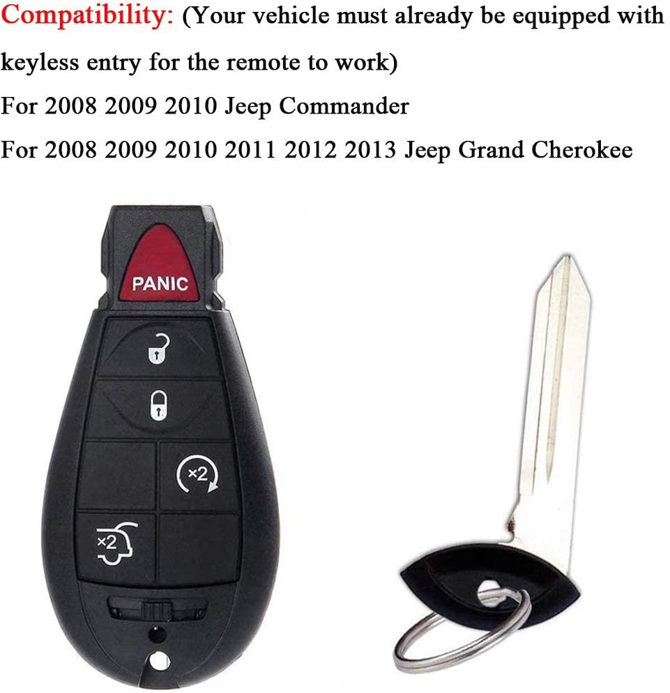 5 Button Key Fob Replacement Compatible for 2008 2009 2010 2011 2012 2013 Jeep Grand Cherokee,2008 2009 2010 Jeep Commander Car Keyless Entry Remote Control M3N5WY783 IYZ-C01C