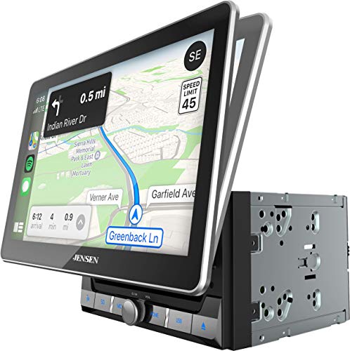 Jensen CAR8000 10.1" Extra Large Touchscreen CD/DVD Multimedia Receiver with Apple CarPlay and Android Auto l MP4 Video Playback l Built-in Bluetooth with A2DP Music Streaming and Phonebook Support