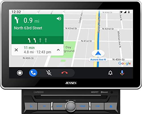 Jensen CAR8000 10.1" Extra Large Touchscreen CD/DVD Multimedia Receiver with Apple CarPlay and Android Auto l MP4 Video Playback l Built-in Bluetooth with A2DP Music Streaming and Phonebook Support