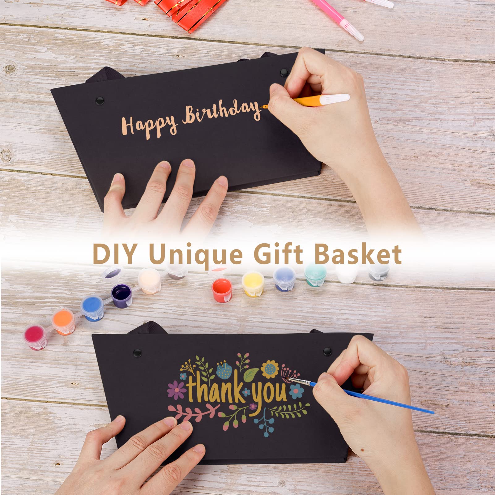 Aoibrloy Black Basket for Gifts Empty, 5 Pack Empty Gift Basket Kit With 5 Bags and 5 Bows, Gift Package Basket for Halloween, Birthday Party Gift Wrapping