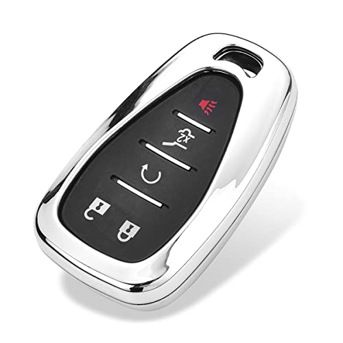 Royalfox 3 4 5 6 Buttons 3D Bling Diamond Rhinestones Smart Remote Key Fob Case Cover for 2016 2017 2018 2019 2020 2021 2022 Chevrolet Malibu Camaro Cruze Traverse Spark Sonic with Key Strap (Silver)