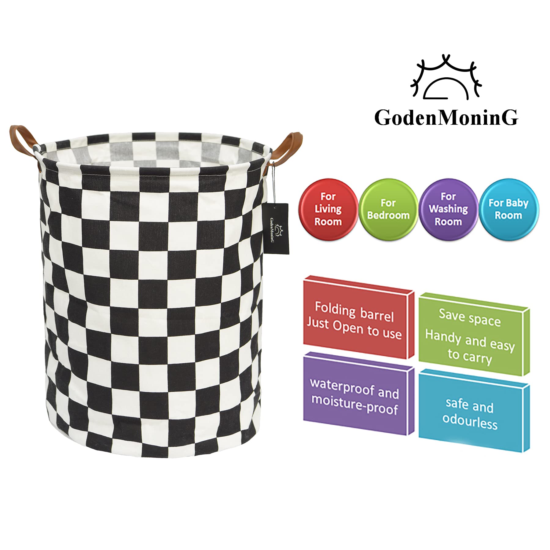 laundry baskets,bedroom hamper,kitchen organization,GodenMoninG 62.8L Waterproof Round Cotton Linen with Handles Collapsible storage basket. (Racing Flag)