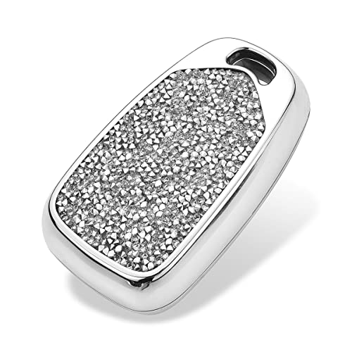 Royalfox 3 4 5 6 Buttons 3D Bling Diamond Rhinestones Smart Remote Key Fob Case Cover for 2016 2017 2018 2019 2020 2021 2022 Chevrolet Malibu Camaro Cruze Traverse Spark Sonic with Key Strap (Silver)