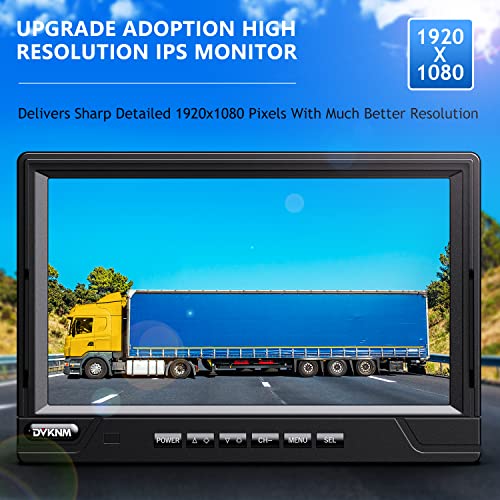 DVKNM RV Backup Camera System 9" AHD IPS Dual Split Monitor 1080P HD Rear View Camera DVR Loop Recording IP69 Waterproof Night Vision for Car RV Trailer Truck Bus Semi etc. (TH102)