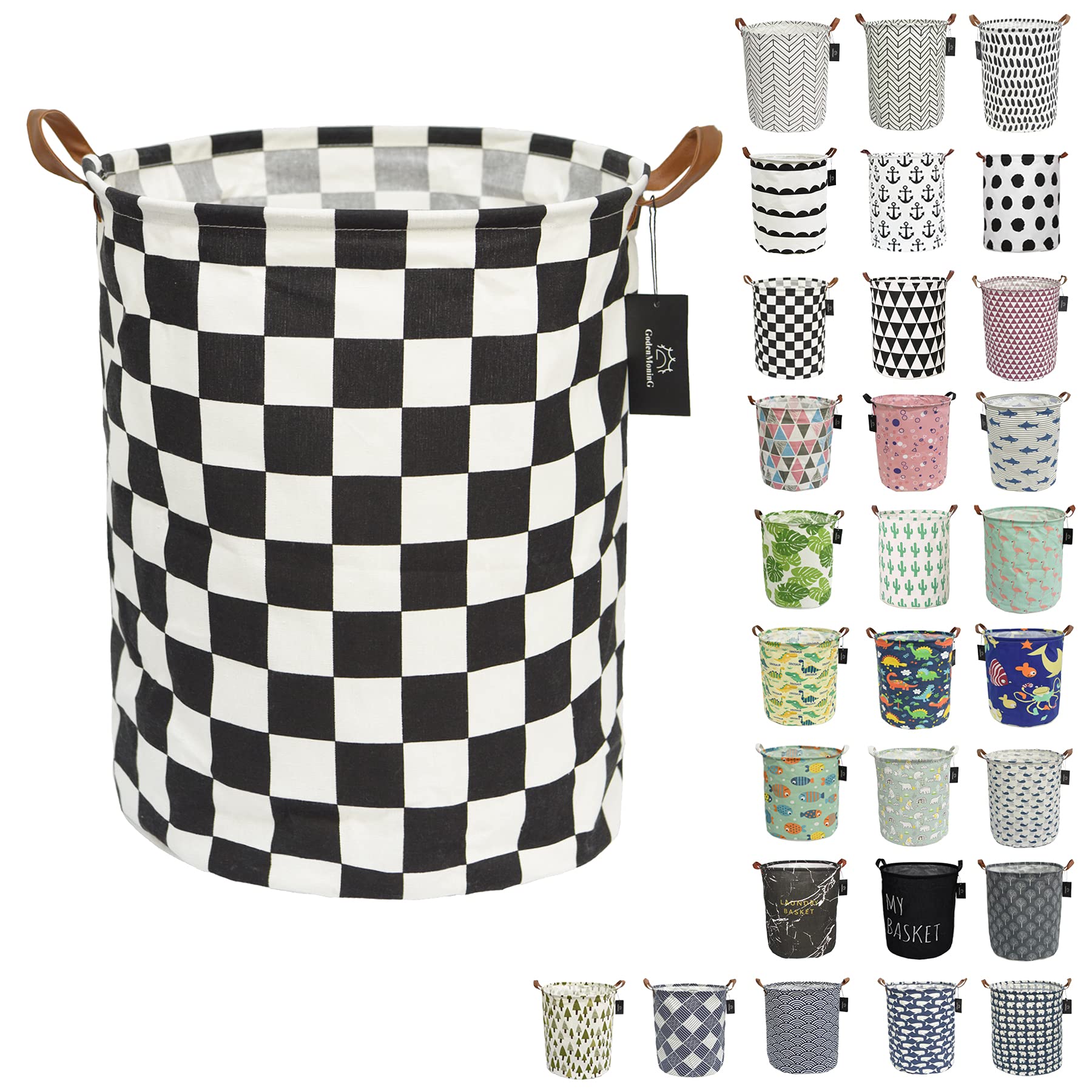 laundry baskets,bedroom hamper,kitchen organization,GodenMoninG 62.8L Waterproof Round Cotton Linen with Handles Collapsible storage basket. (Racing Flag)