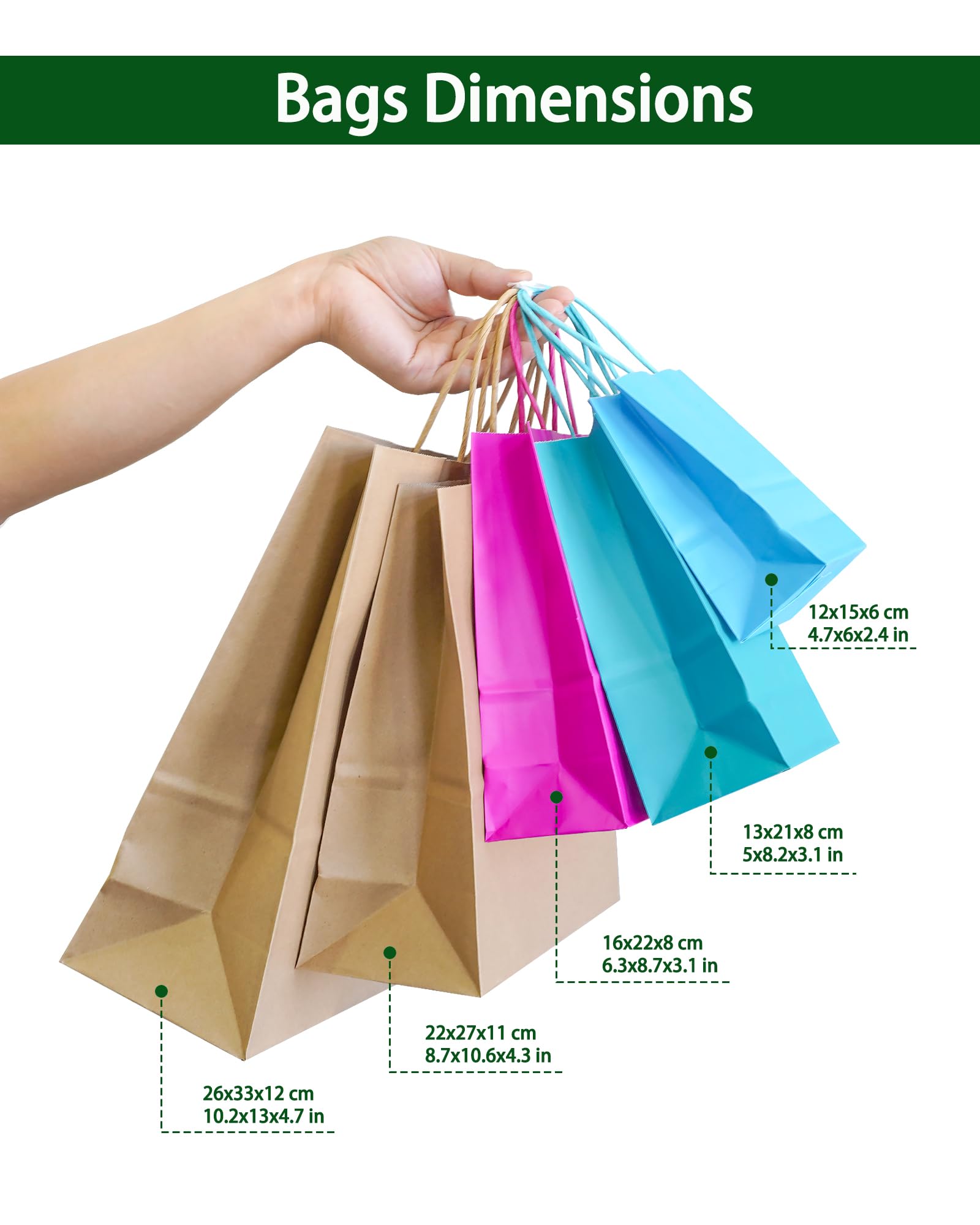 AZOWA Gift Bags Mini Kraft Paper Bags With Handles(Hot Pink, 25 Pcs)