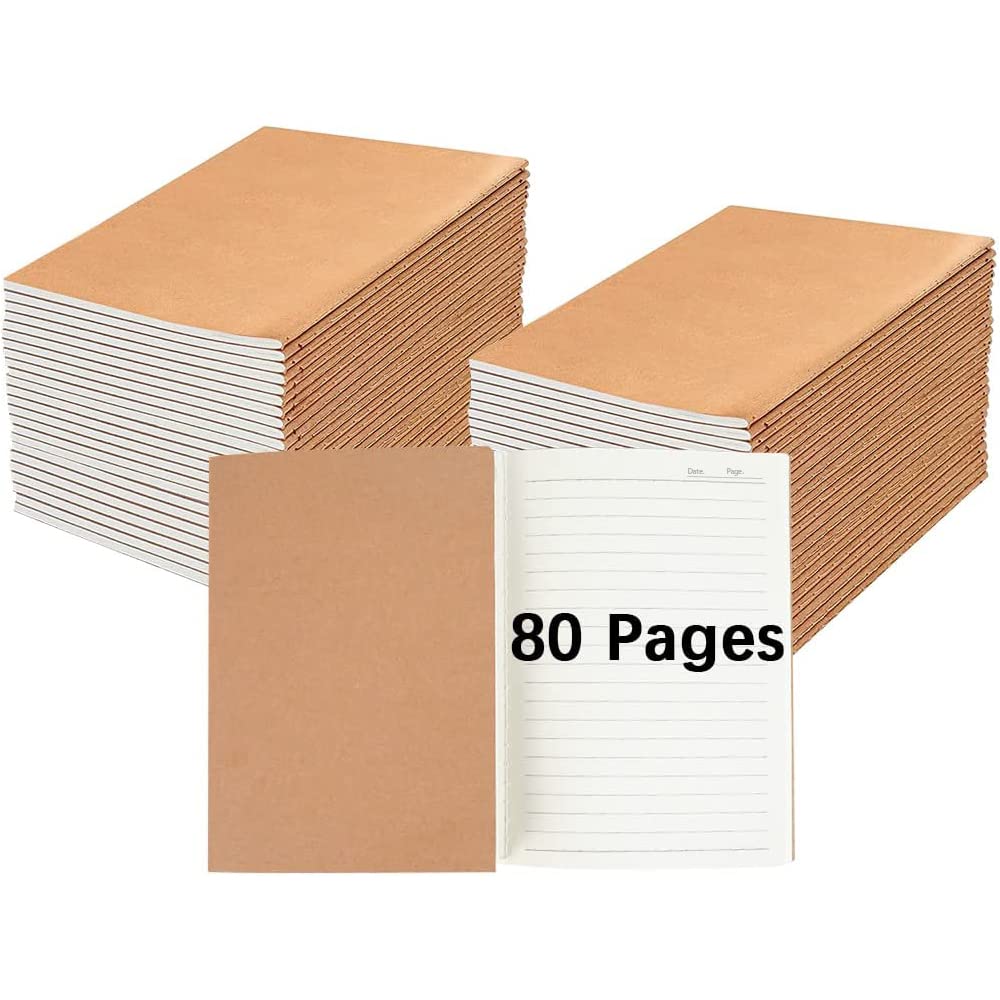 30 Pack Journal Notebook, Kraft Cover 80 Pages Lined Paper Journal for Traveler, Notes, Memo - Bulk Journals Sewn Brown Notebook for School Supplies, Office Supplies, 8'' x 5.6''