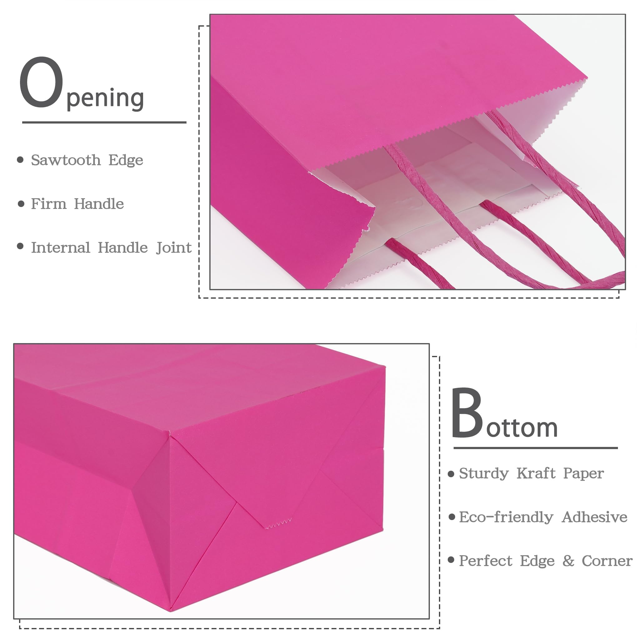 AZOWA Gift Bags Mini Kraft Paper Bags With Handles(Hot Pink, 25 Pcs)