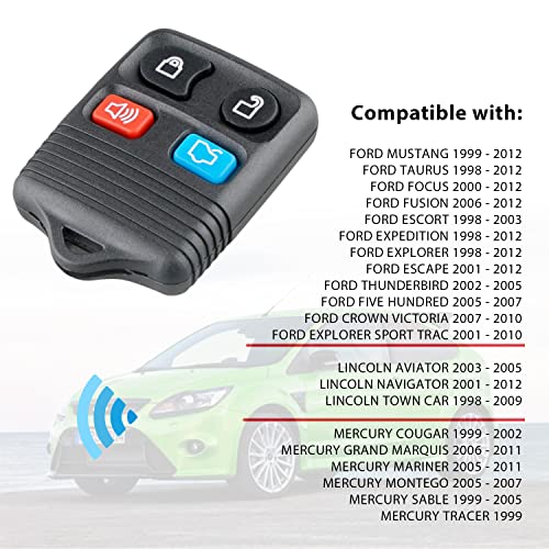 2X Replacement 4 Button Keyless Entry Remote Key Fob fits for Ford Explorer Mustang Focus Expedition Escape 1998-2013 FCC ID: P/N CWTWB1U345, CWTWB1U212, CWTWB1U331, GQ43VT11T