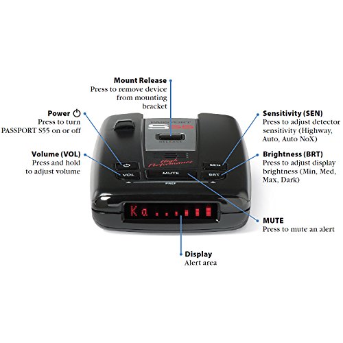 Escort Passport S55 Radar Detector β Extended Long Range, Escort Live App, AutoMute, AutoSensitivity, Audible Alerts, Adjustable LED Display, Signal Strength Meter, Black