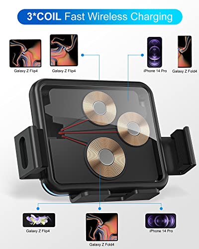 3 Coils Wireless Car Charger Mount for Galaxy Z Fold 4 Car Mount Fold 3 Car Accessories, Fast Charging Phone Mount for Car for Galaxy Z Fold 4/3/2/S22 Ultra,iPhone 14 Pro Max,Google Pixel 6 Pro