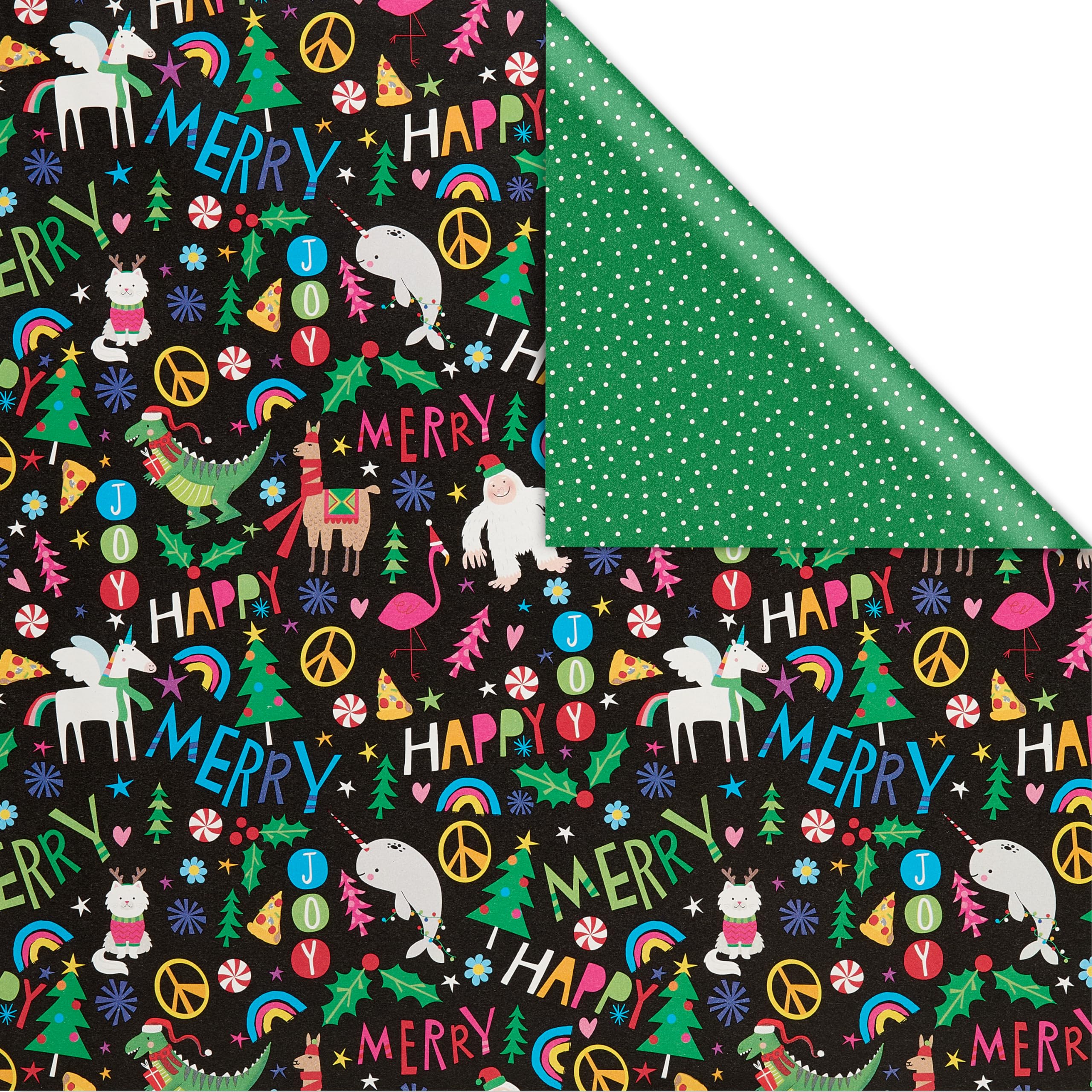 American Greetings Christmas Reversible Jumbo Wrapping Paper For Kids, Assorted Characters & Designs (1 Roll, 175 sq. ft)