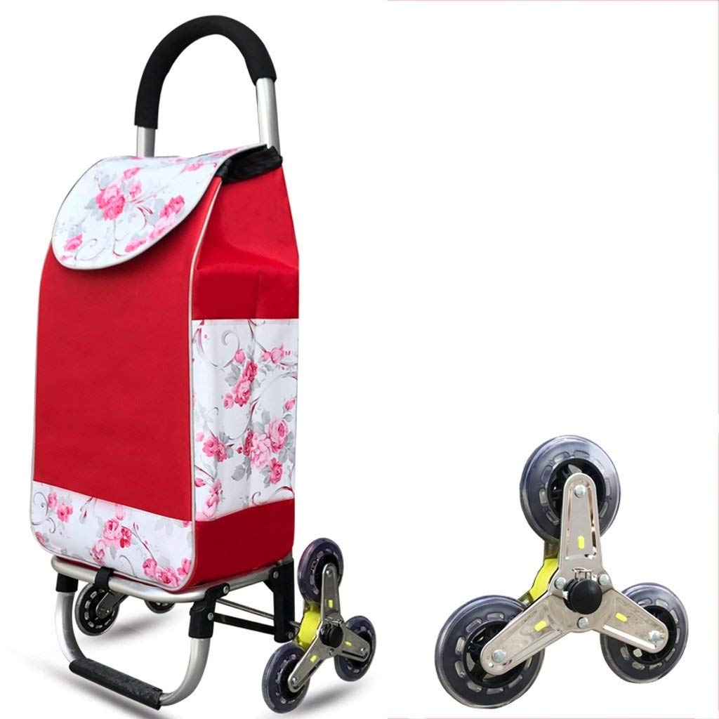 HIZLJJ Upgraded Folding Shopping Cart Stair Climbing Cart with Quiet Rubber Tri-Wheels Grocery Utility Cart with Wheel Bearings & Platform for Laundry Basket Loading