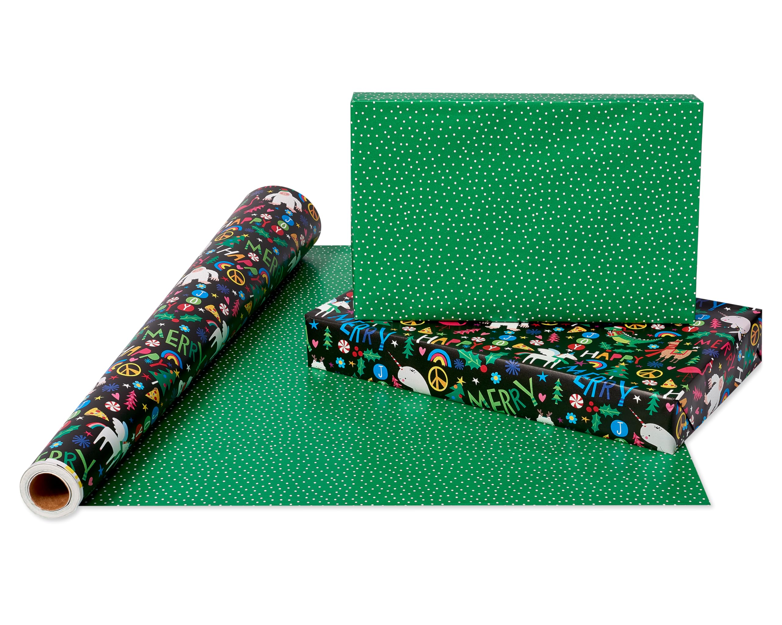 American Greetings Christmas Reversible Jumbo Wrapping Paper For Kids, Assorted Characters & Designs (1 Roll, 175 sq. ft)