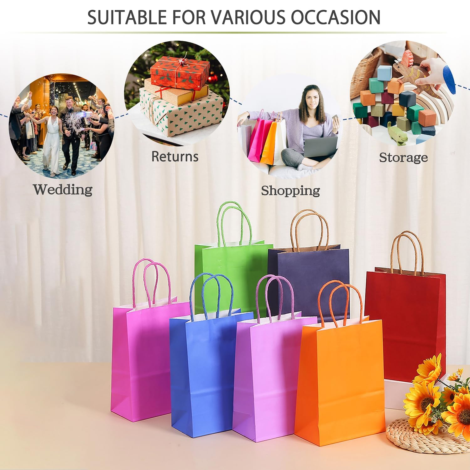 AZOWA Gift Bags Mini Kraft Paper Bags With Handles(Hot Pink, 25 Pcs)